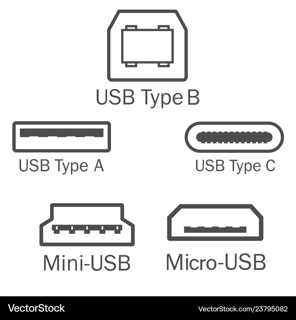 Usb port icon set flat Royalty Free Vector Image