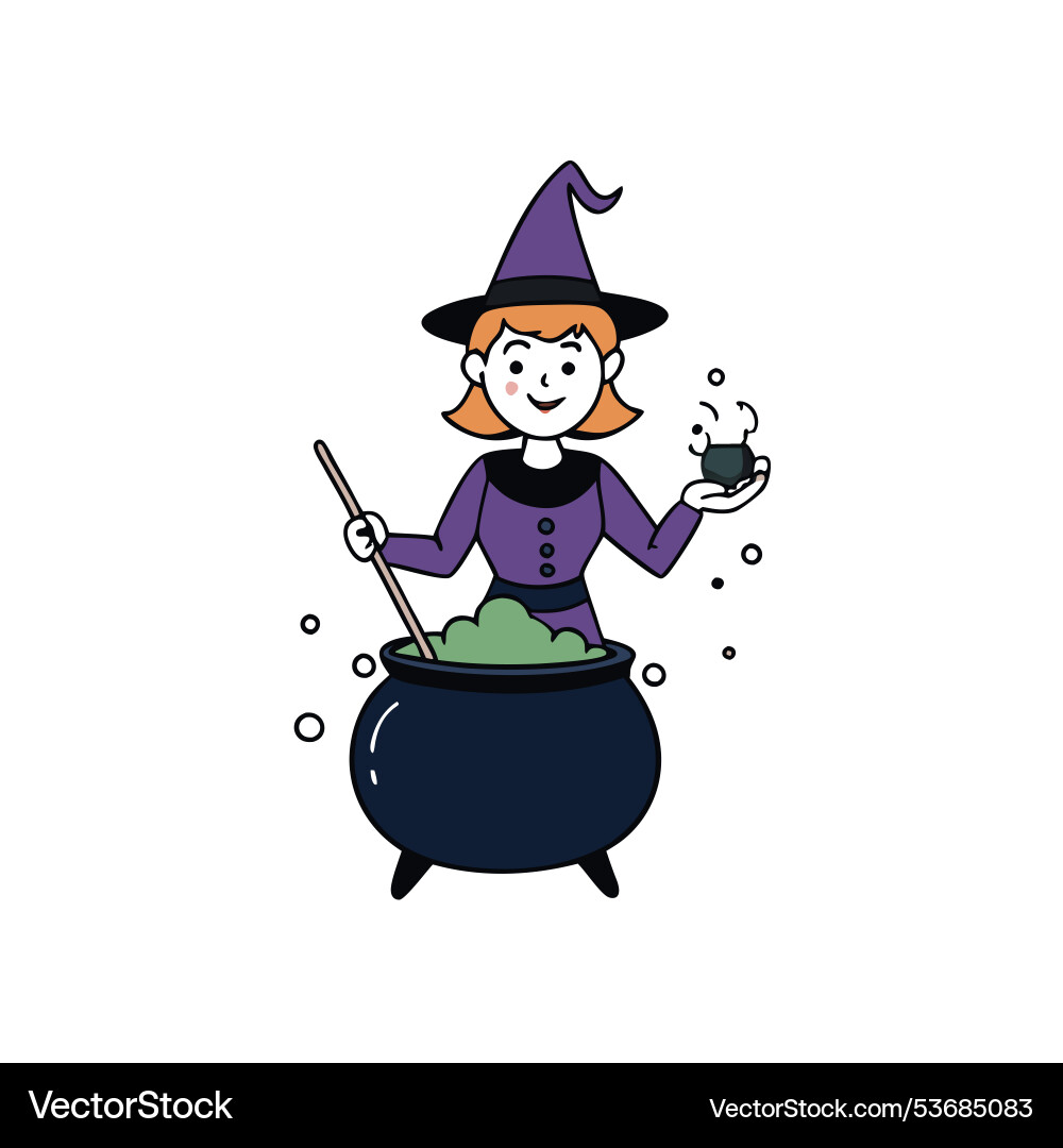 A witch stirring cauldron with smoke Royalty Free Vector