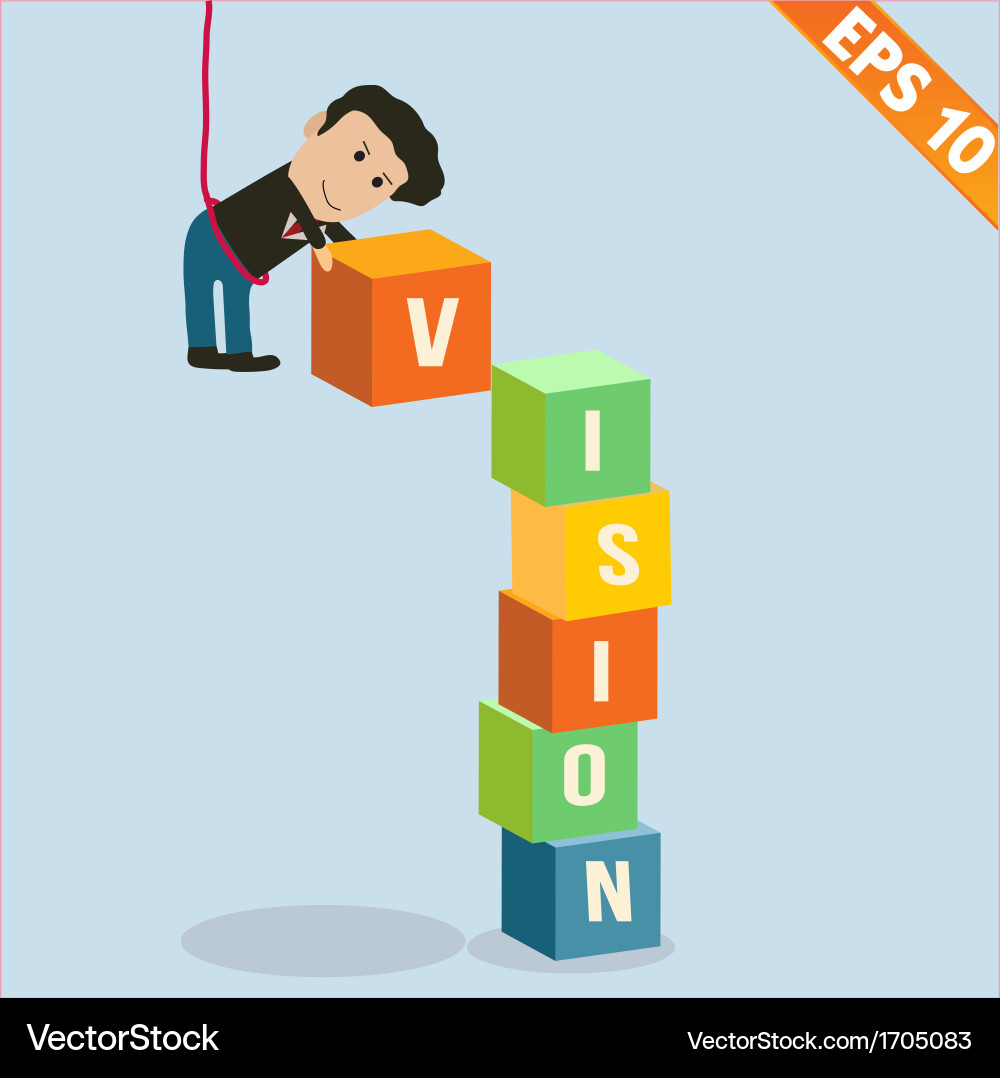 Cartoon businessman stacking vision box Royalty Free Vector