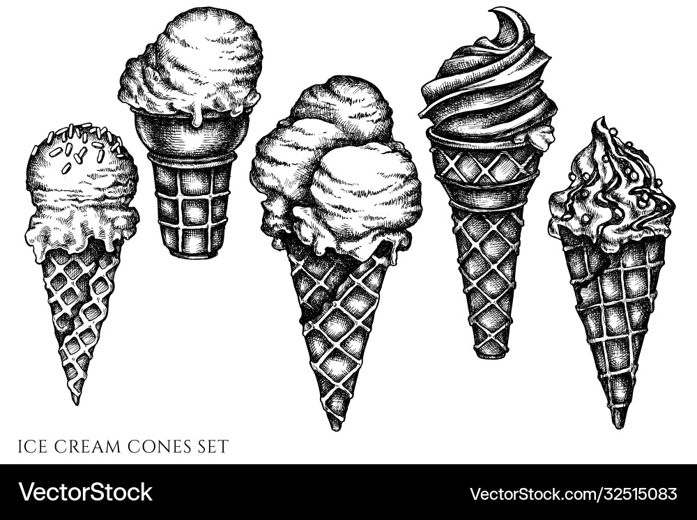 Hand Drawn Ice Cream Cones Set Royalty Free Vector Image
