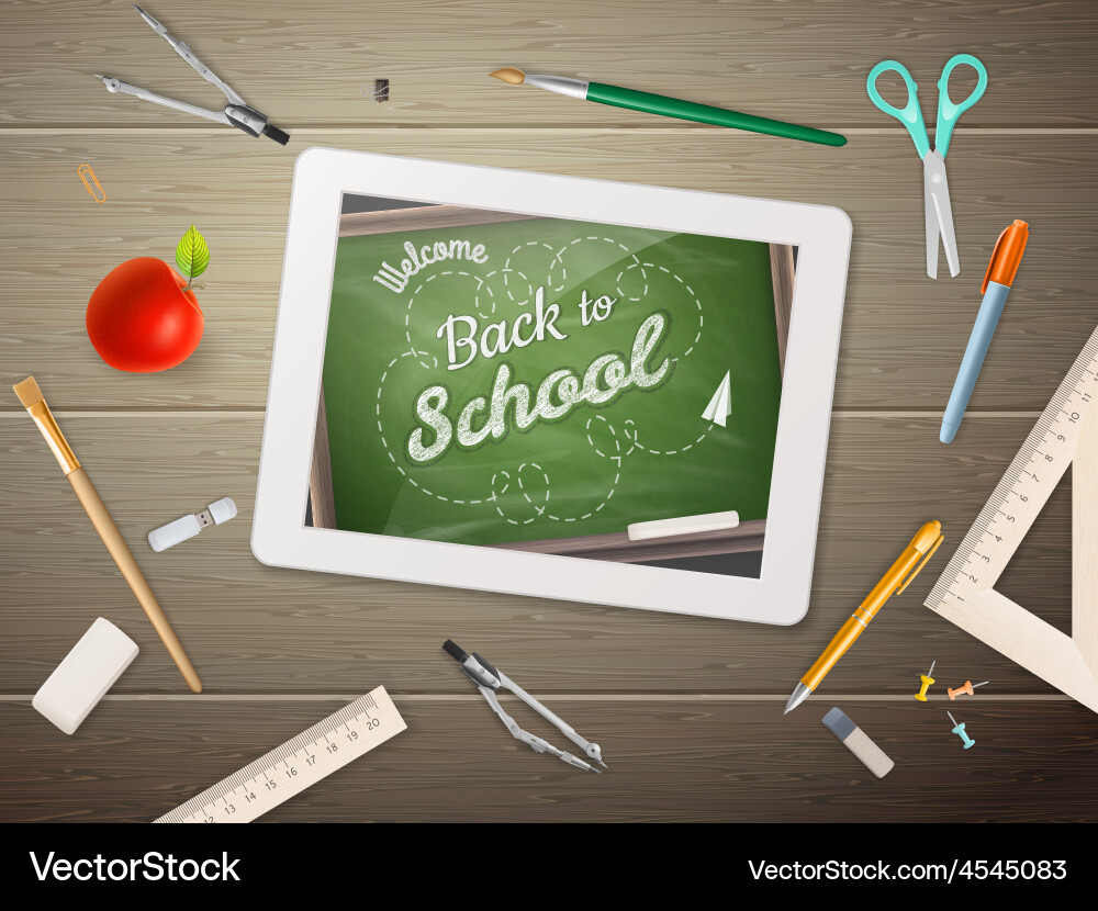 Tablet on students desk eps 10 Royalty Free Vector Image