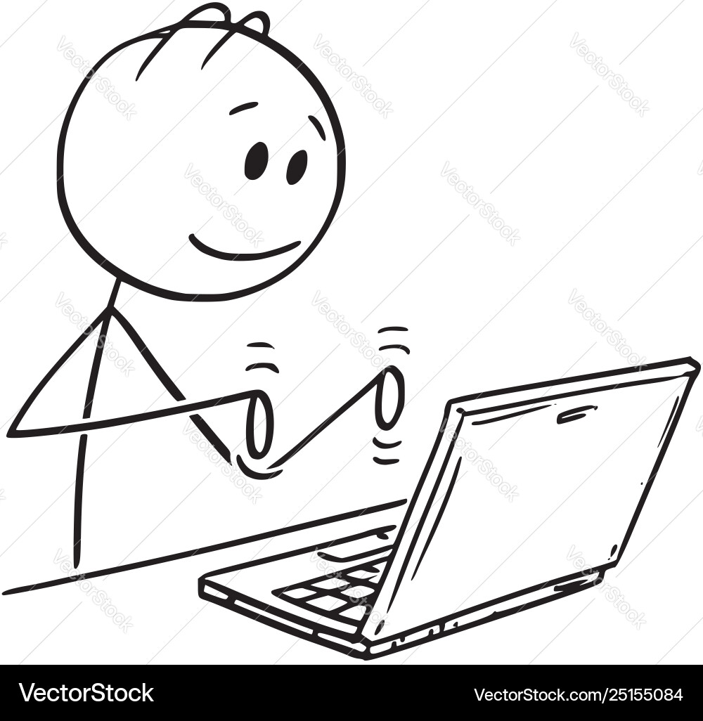 Cartoon man working and typing on laptop Vector Image