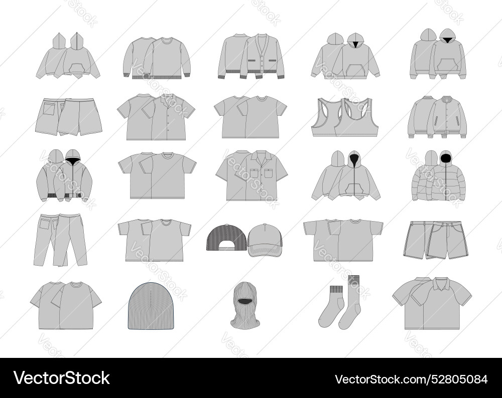 Streetwear bundle tech pack template procreate Vector Image