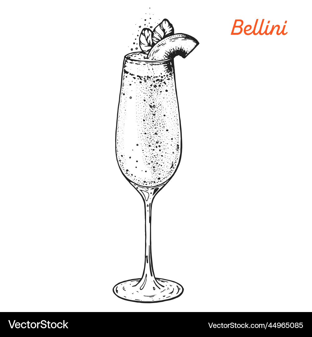 Bellini cocktail alcoholic cocktails Royalty Free Vector