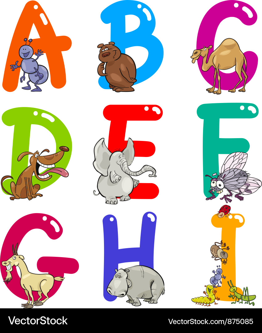 Colorful Alphabet with Animals Royalty Free Vector Image