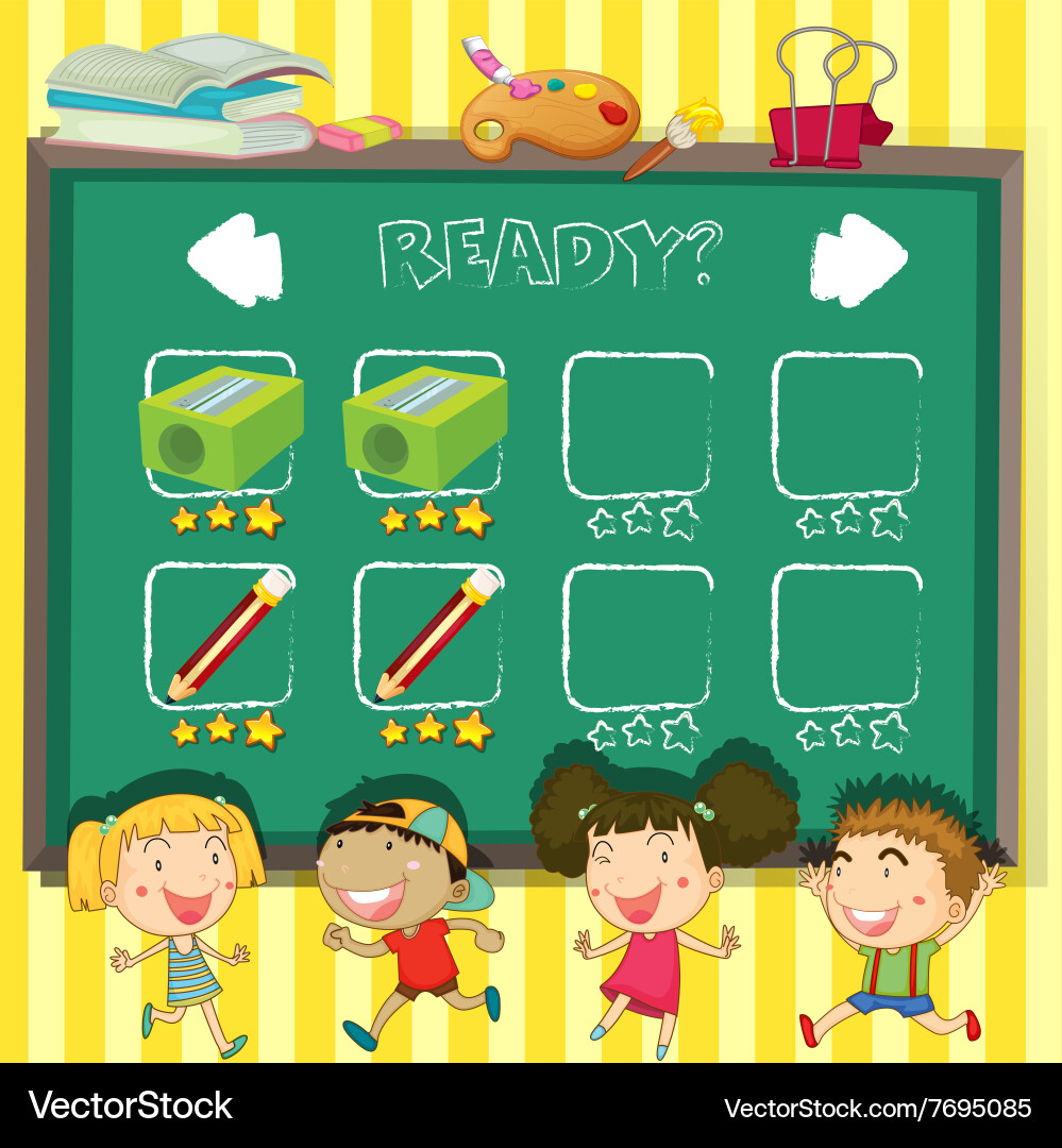 Game template with students in classroom Vector Image