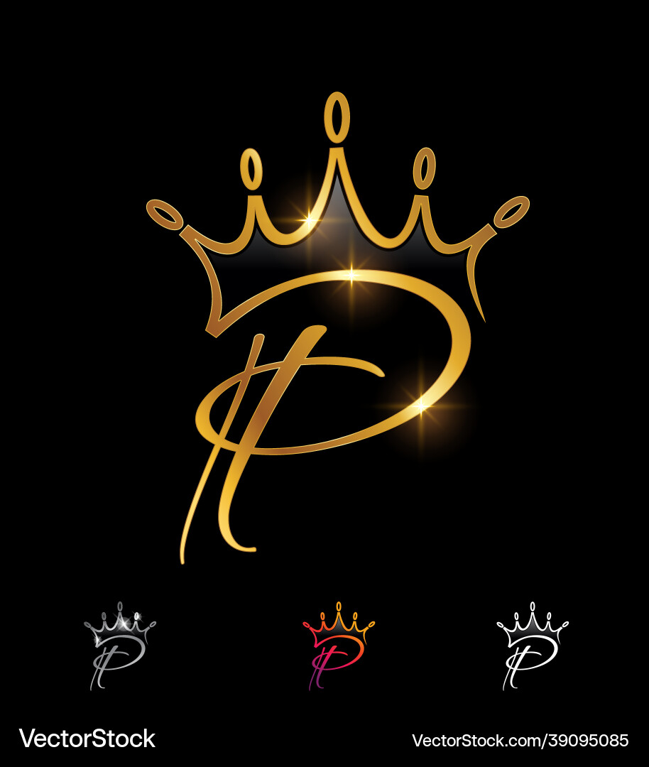 Golden monogram crown initial letter p Royalty Free Vector