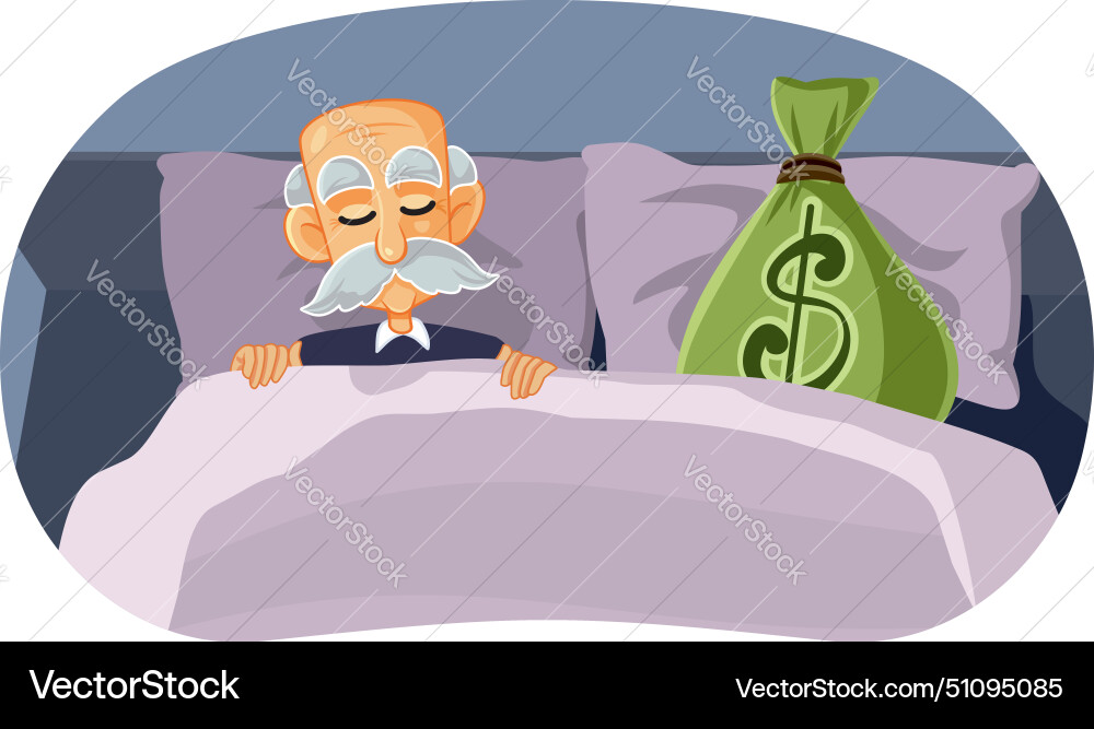 Greedy old man sleeping with a money bag Vector Image