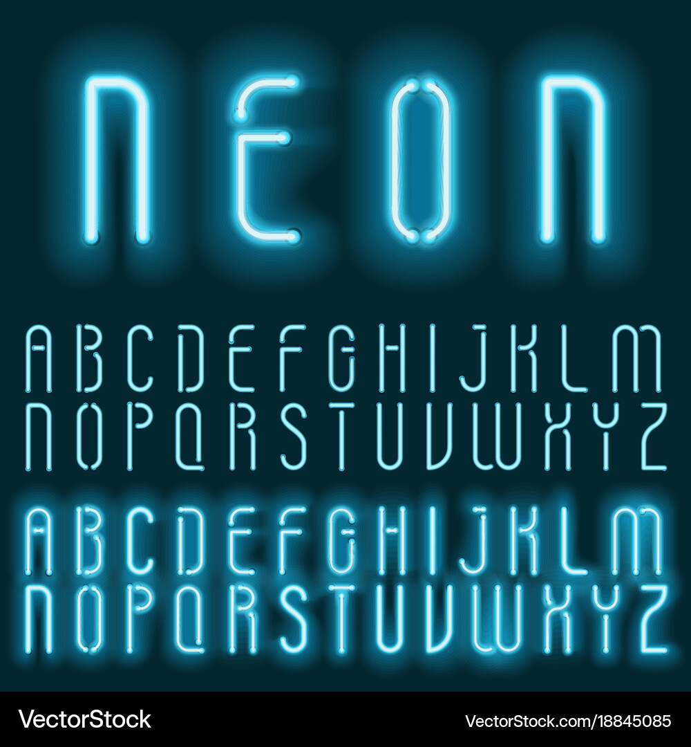 Neon blue light alphabet font glowing text Vector Image