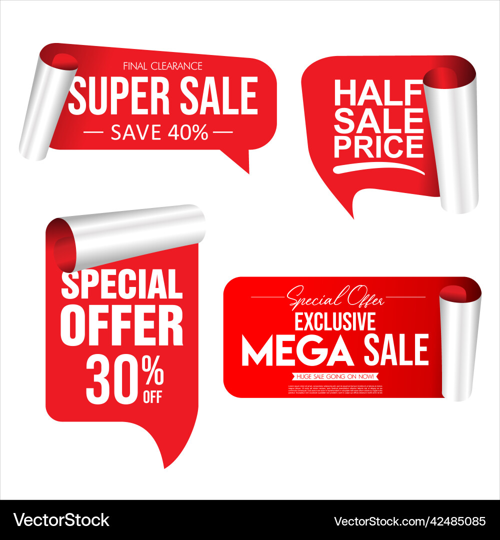 Red stickers curled wrapped paper sticker Vector Image