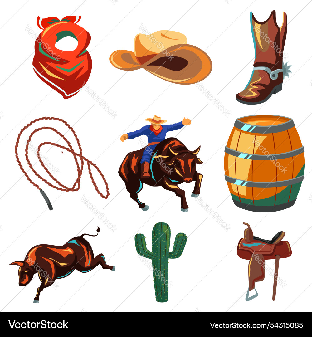 Riding bull cowboy icon sets Royalty Free Vector Image
