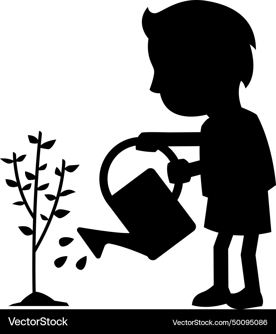 A child watering tree Royalty Free Vector Image