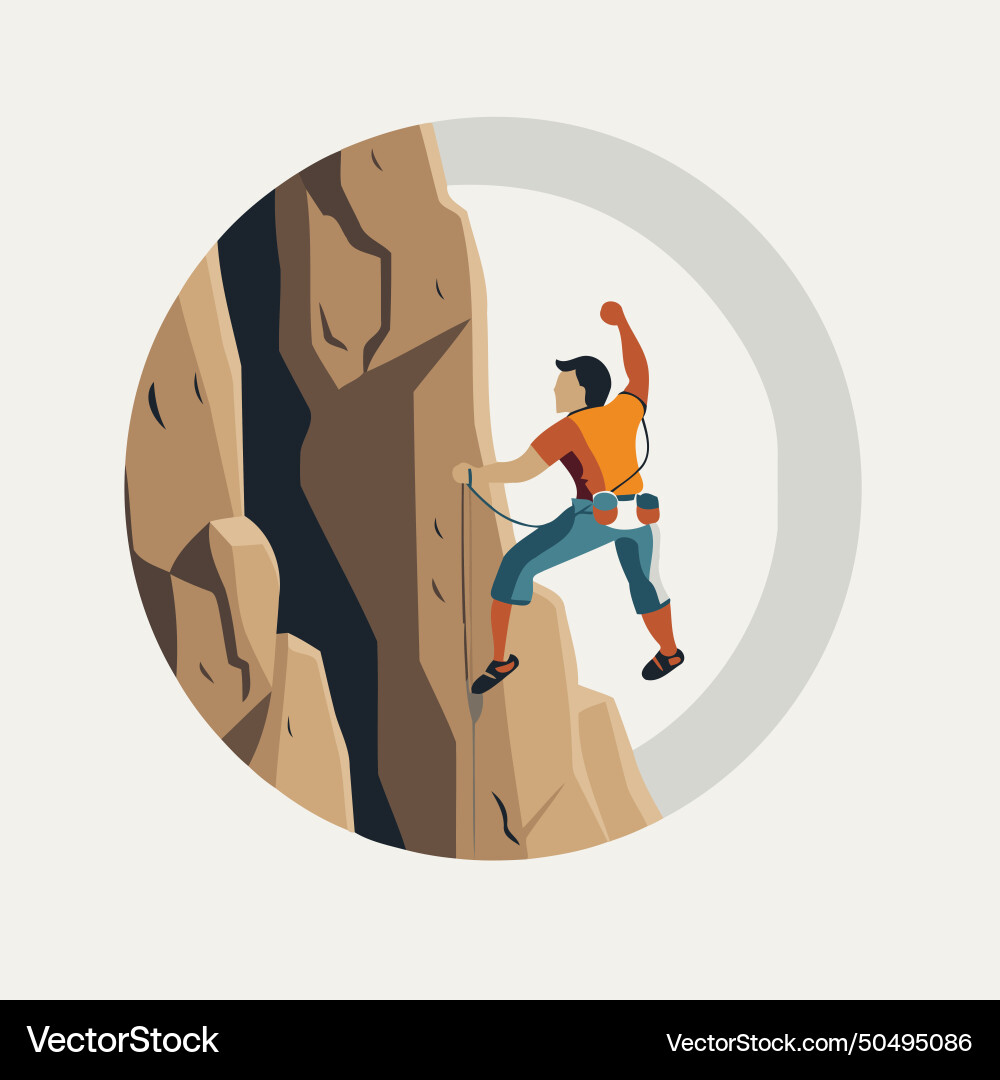 Climbing in flat design style rock climber climbs Vector Image