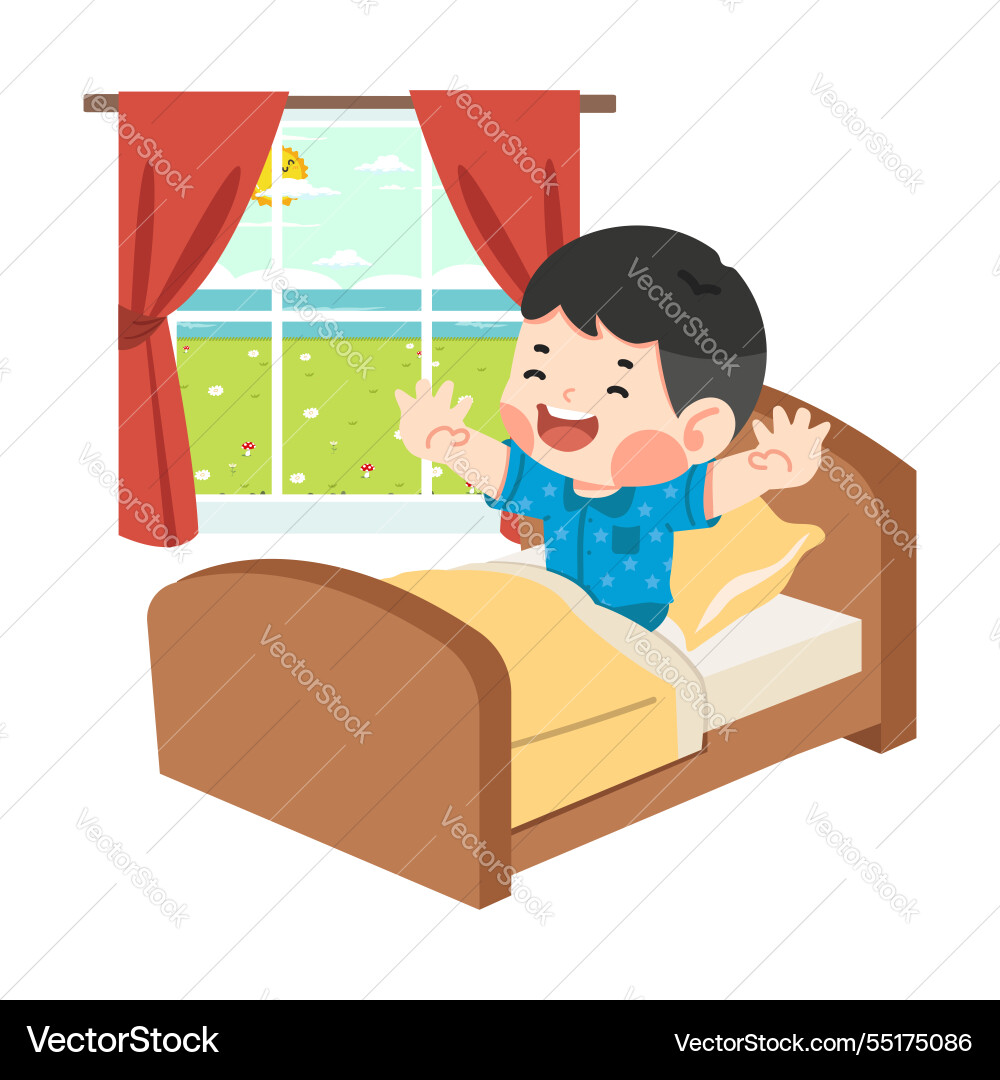 Kid waking up in the morning on bed Royalty Free Vector