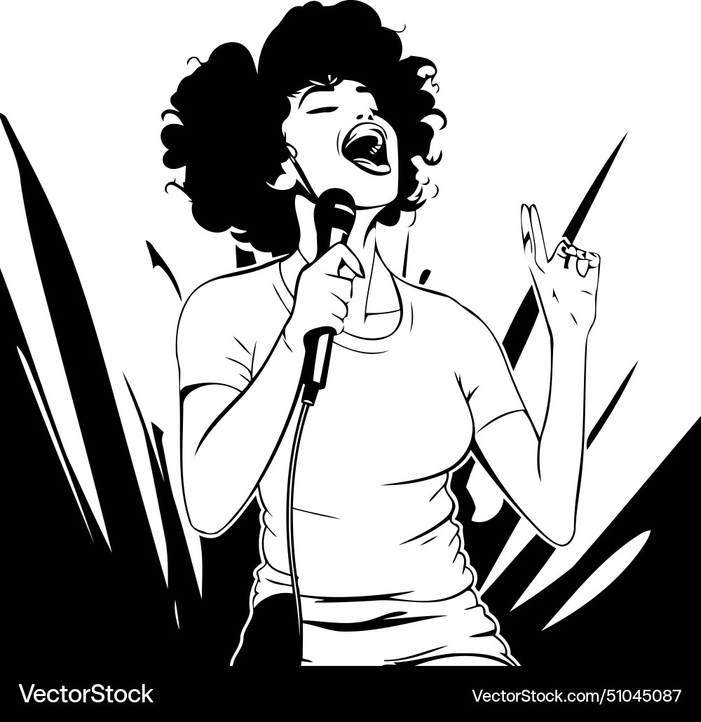 A young woman singing into microphone Royalty Free Vector