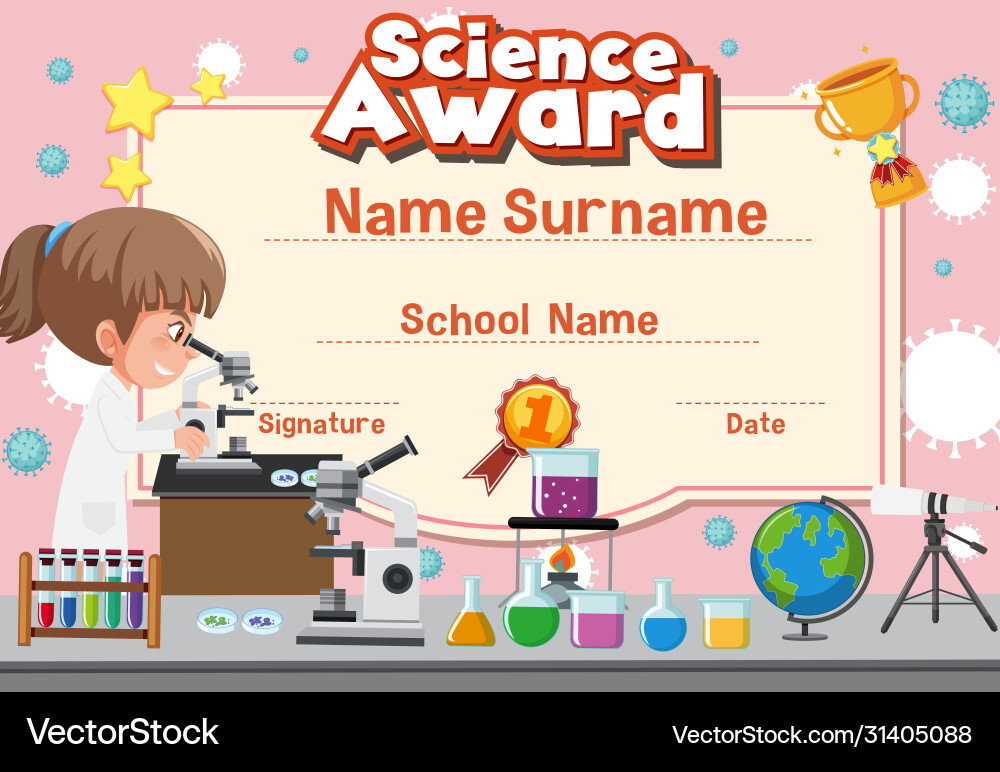 Certificate template for science award with kid Vector Image