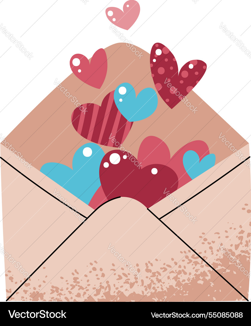 Envelope with flying hearts in flat cartoon style Vector Image