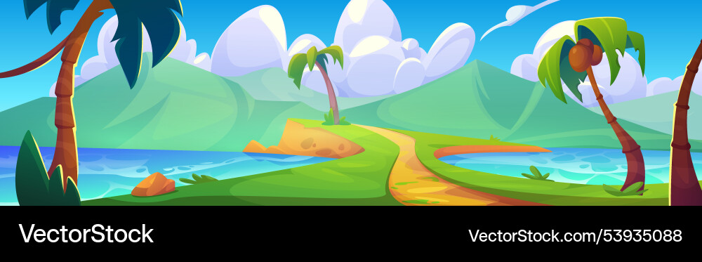 Summer island scenery with palm trees Royalty Free Vector