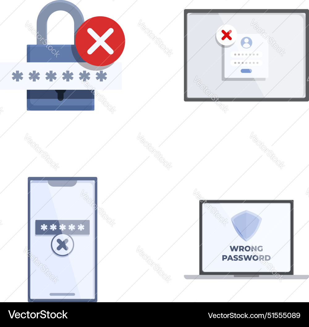 Digital security access denied icons set Vector Image