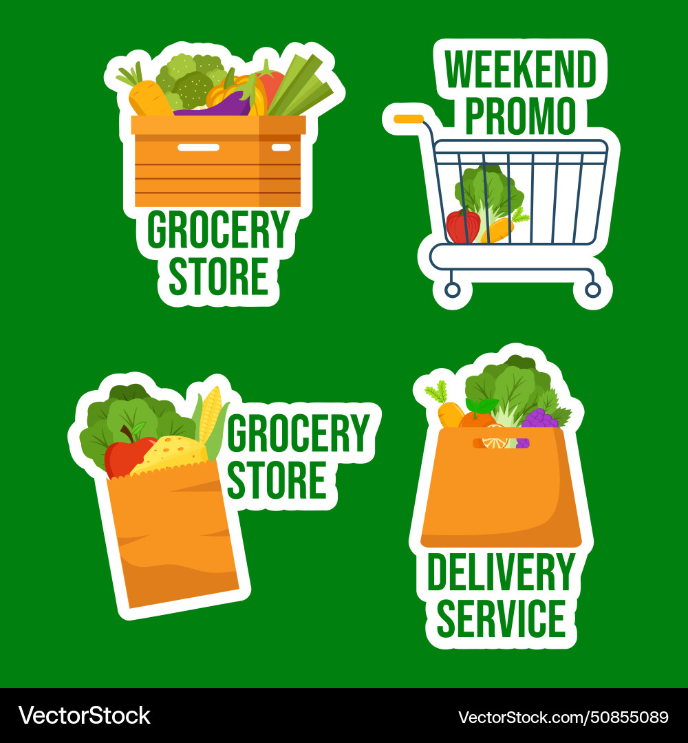 Grocery store label flat cartoon hand drawn Vector Image