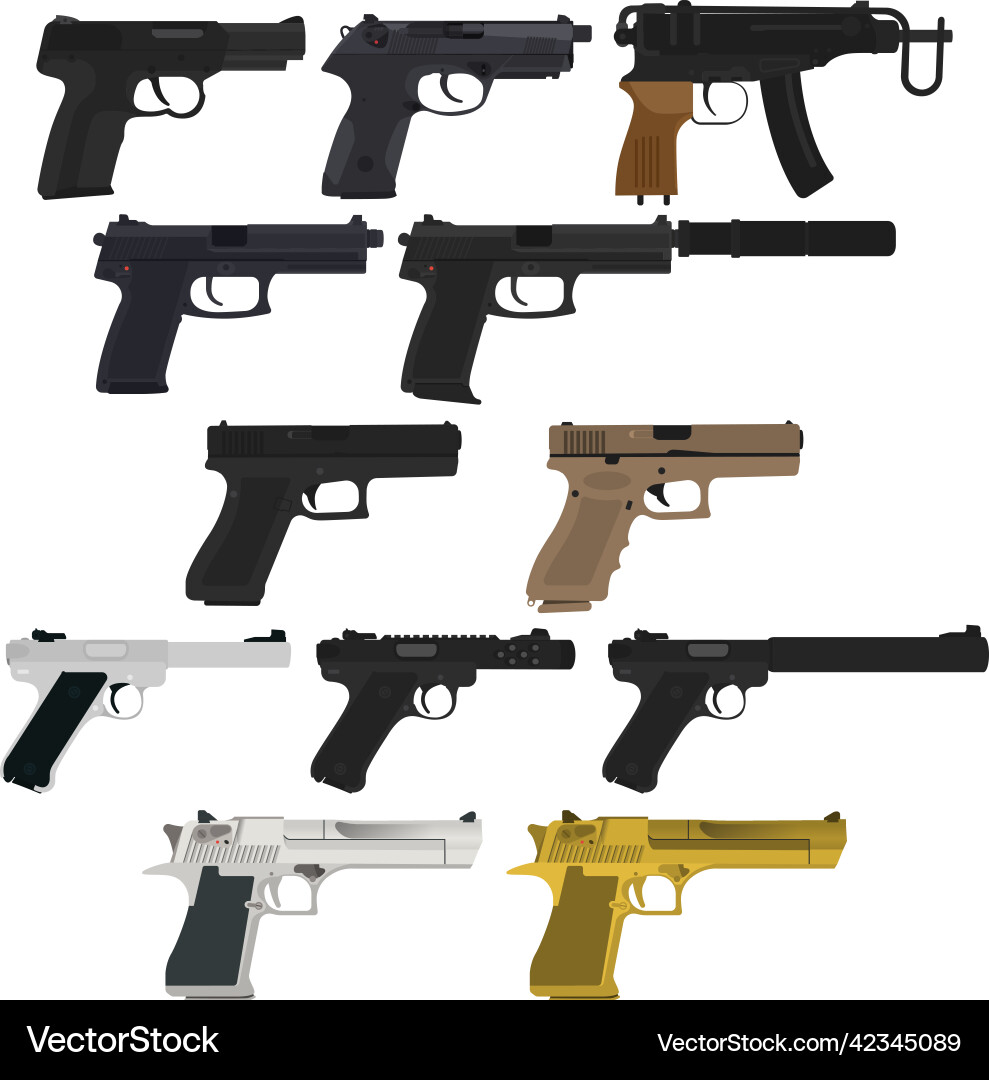 Modern Pistols and Firearms Royalty Free Vector Image