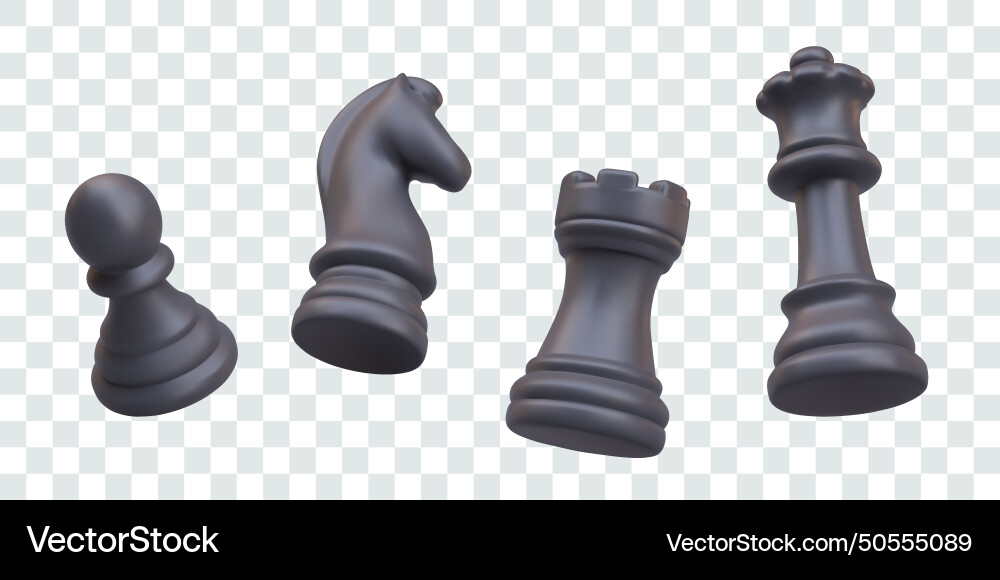 Realistic black chess pieces in floating position Vector Image