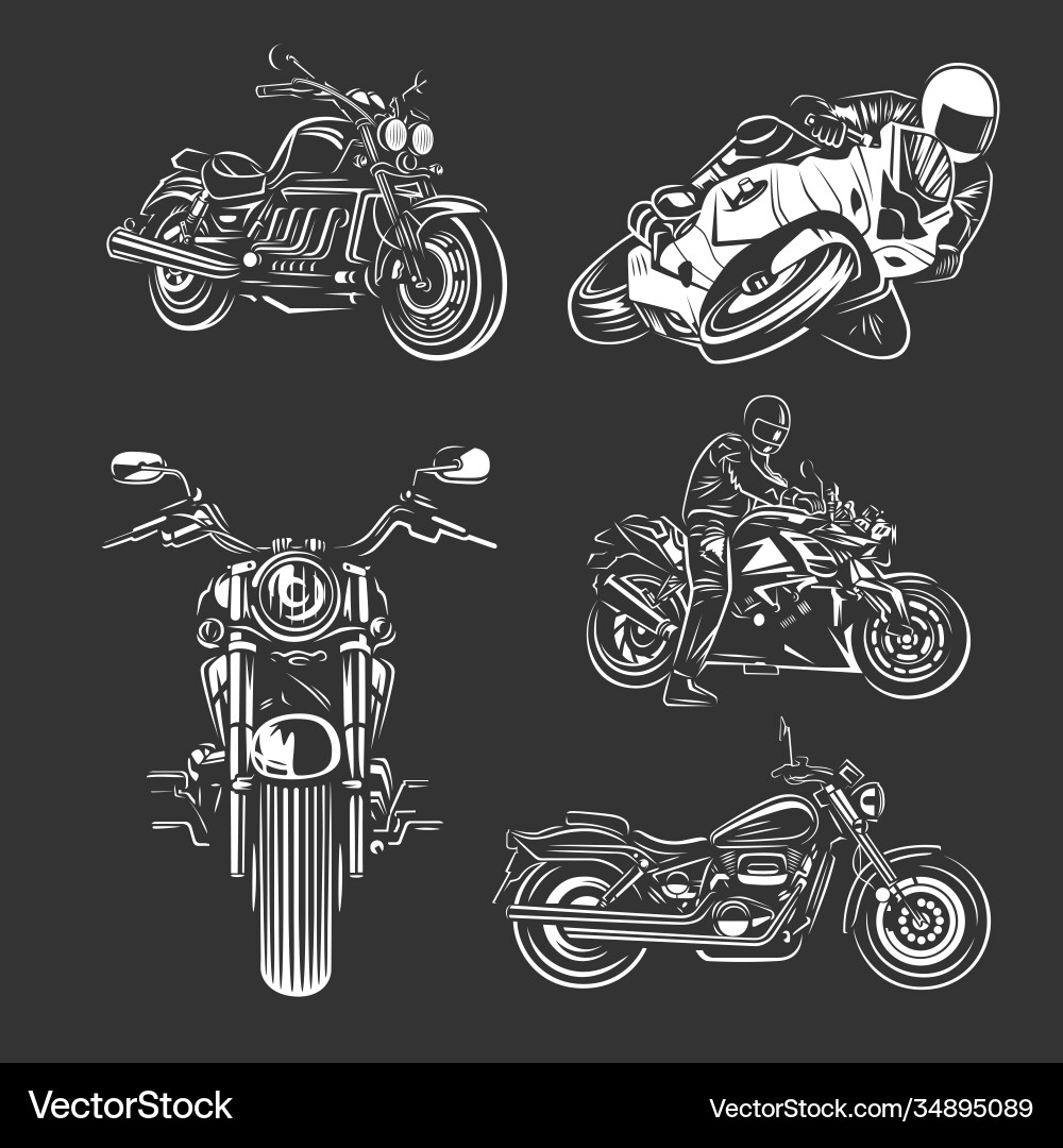 Set motorcycles isolated on black background Vector Image