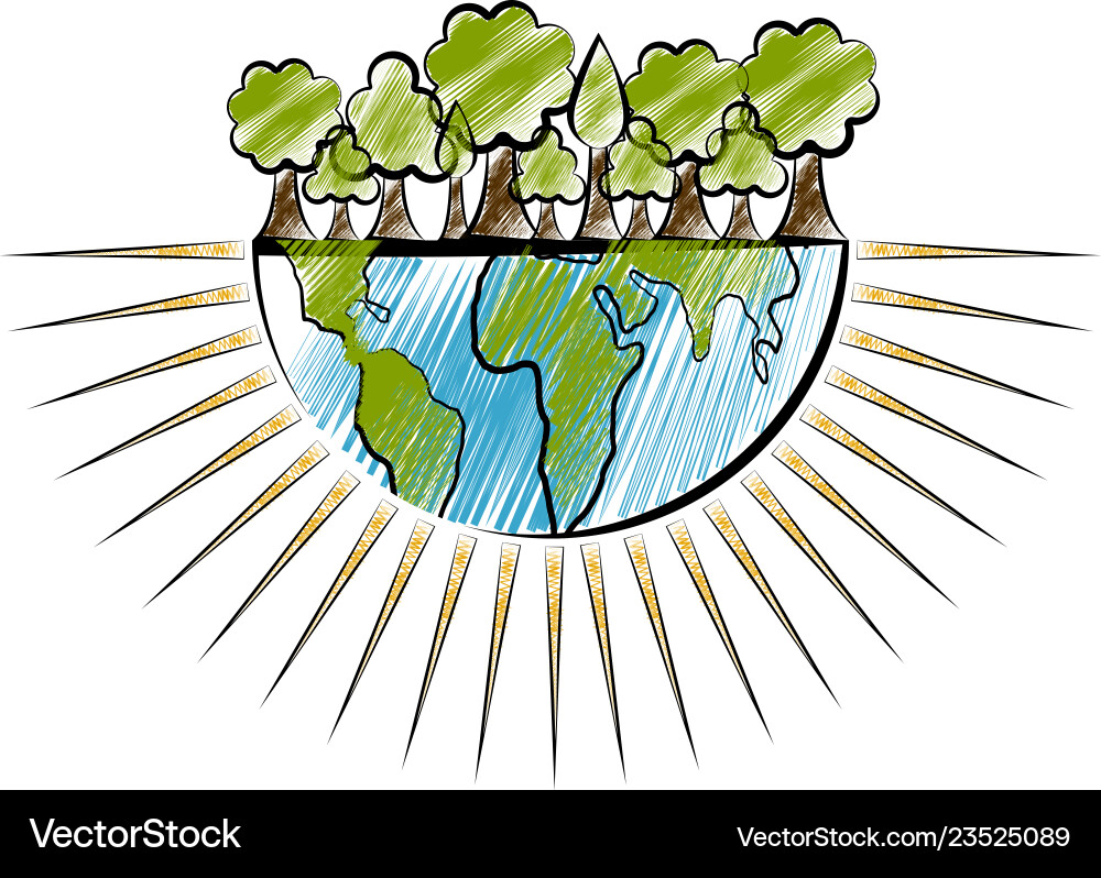Sketch of a half earth with trees Royalty Free Vector Image