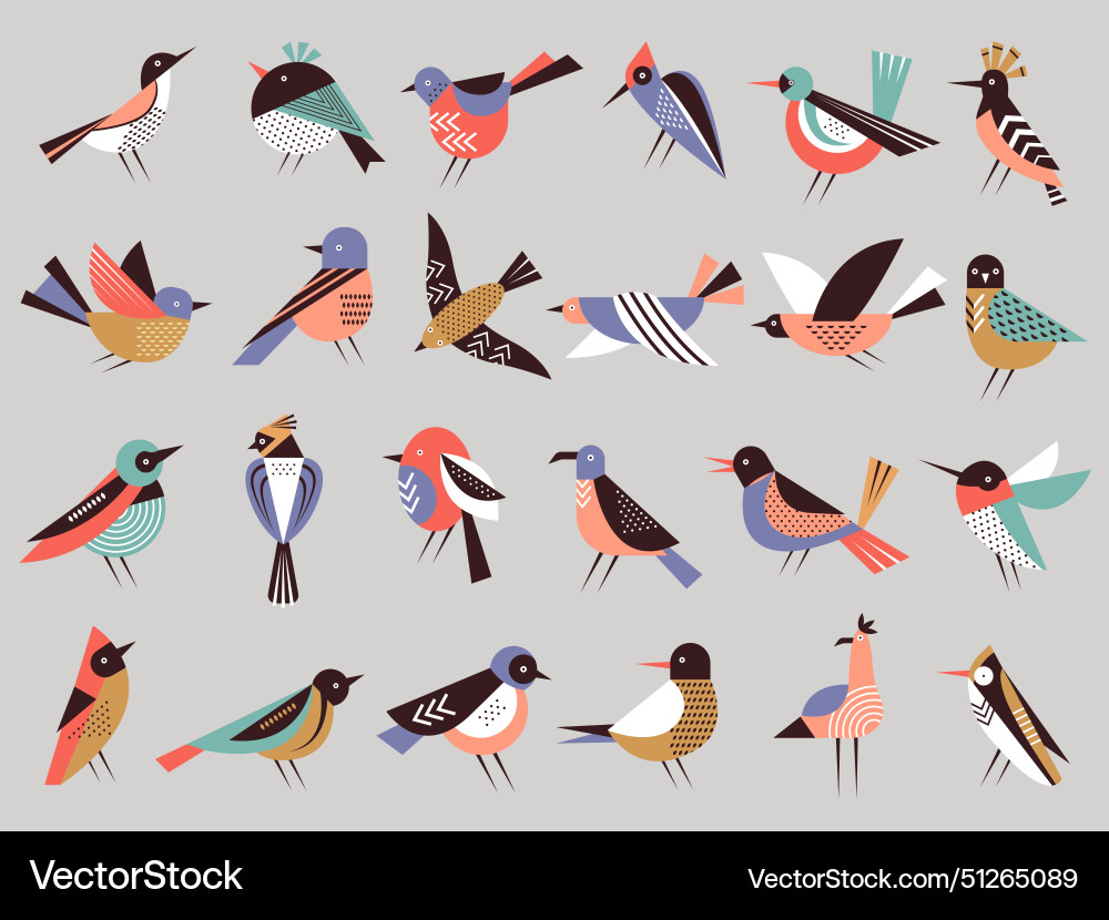 Stylized birds geometrical flying sparrows Vector Image
