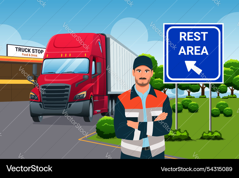 Truck driver in stop rest area Royalty Free Vector Image