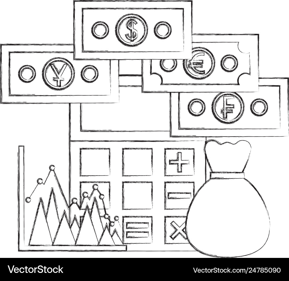 Calculator money bag statistics banknote doolar Vector Image