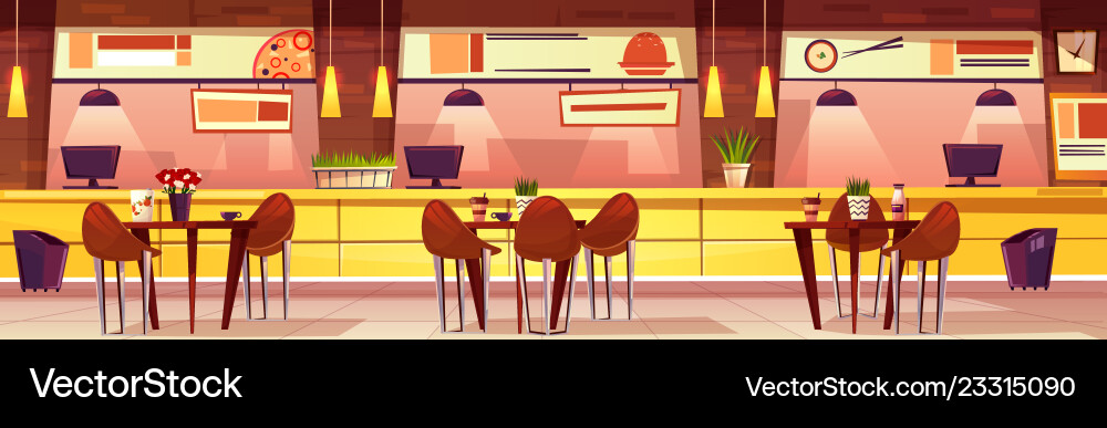 Cartoon cafe with various cuisine Royalty Free Vector Image