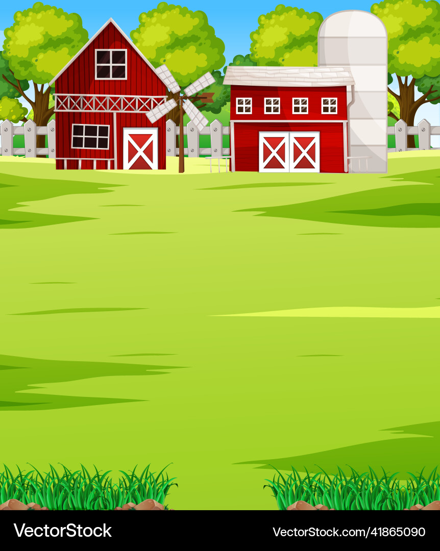 Farm scene landscape with barn Royalty Free Vector Image