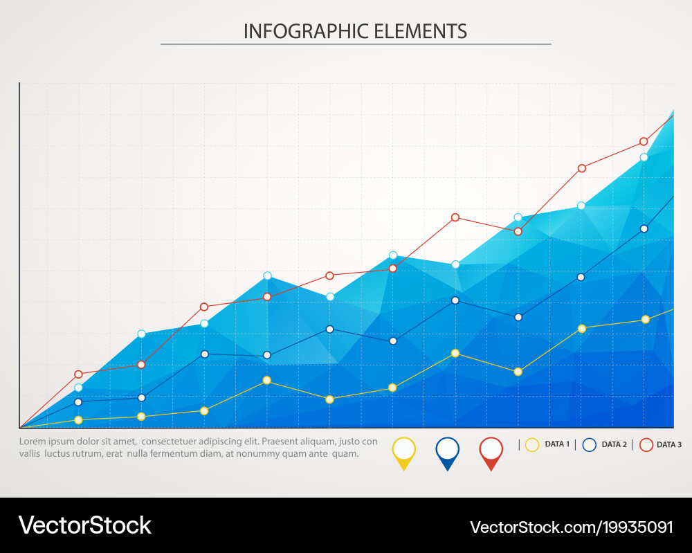 Blue business chart graph with three lines Vector Image