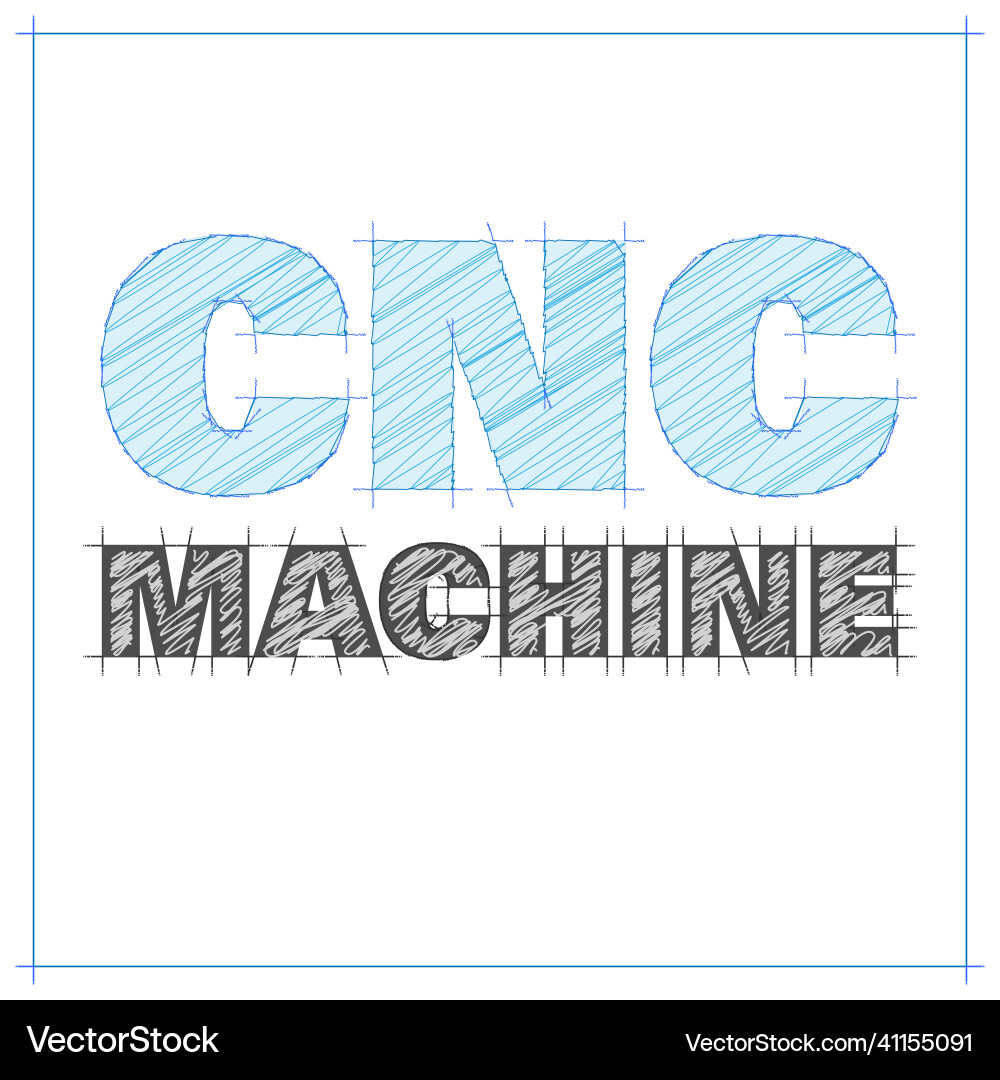 Cnc machine in blueprint style Royalty Free Vector Image