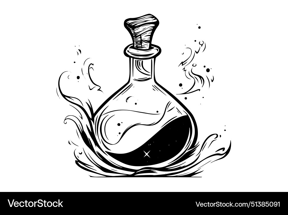 Magic potion in bottle vintage sketch Royalty Free Vector