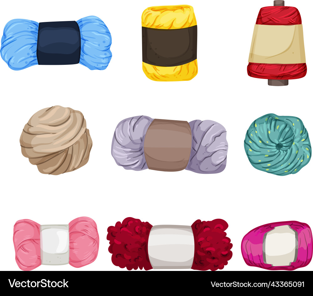 Yarn wool set cartoon Royalty Free Vector Image