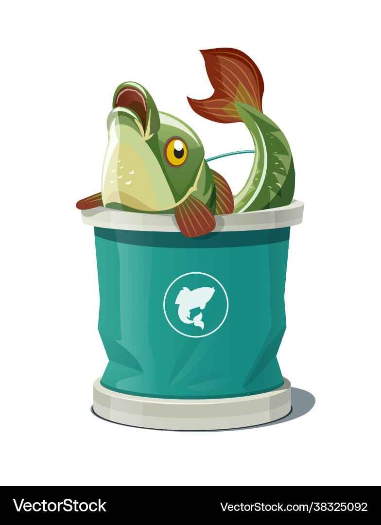 Fish in bucket for catching Royalty Free Vector Image