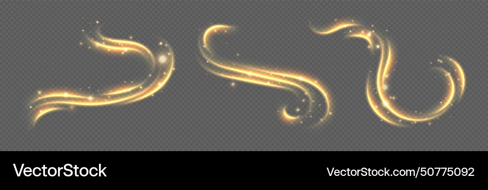 Golden light trails in motion glowing Royalty Free Vector