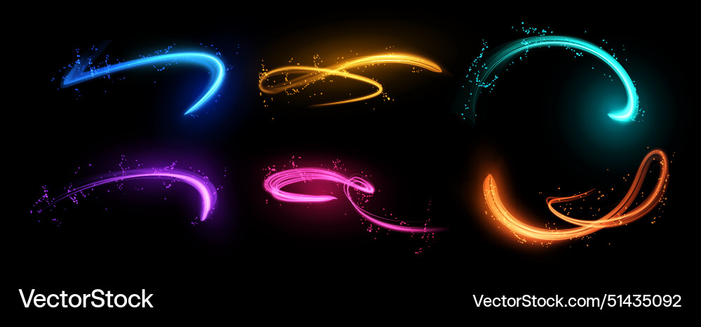 Magic neon circles with particles 3d set Vector Image