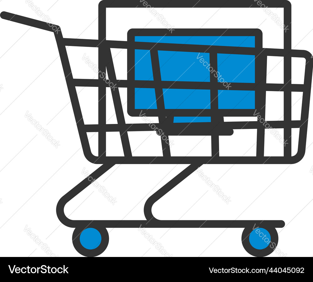 Shopping cart with pc icon Royalty Free Vector Image