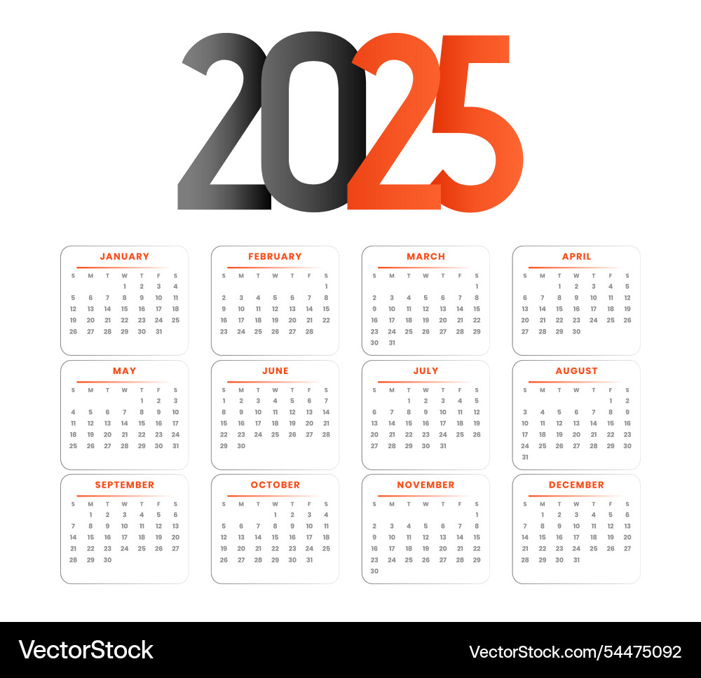Simple 2025 yearly calendar template office Vector Image