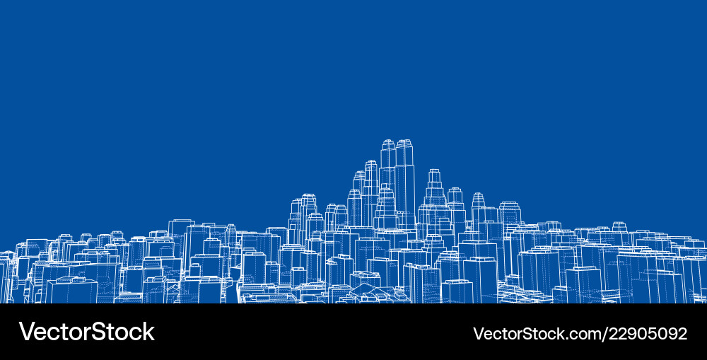 Wire-frame city blueprint style Royalty Free Vector Image