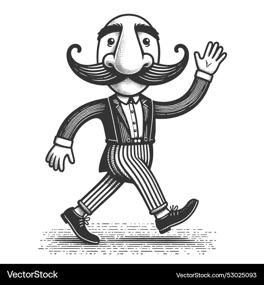 Cartoon character with mustaches walking Vector Image