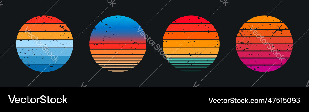 Retro sunset collection with grunge texture Vector Image
