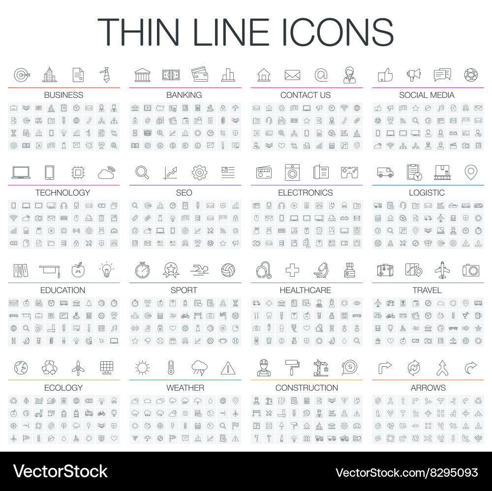 Thin Line Icons - Business & Tech Royalty Free Vector