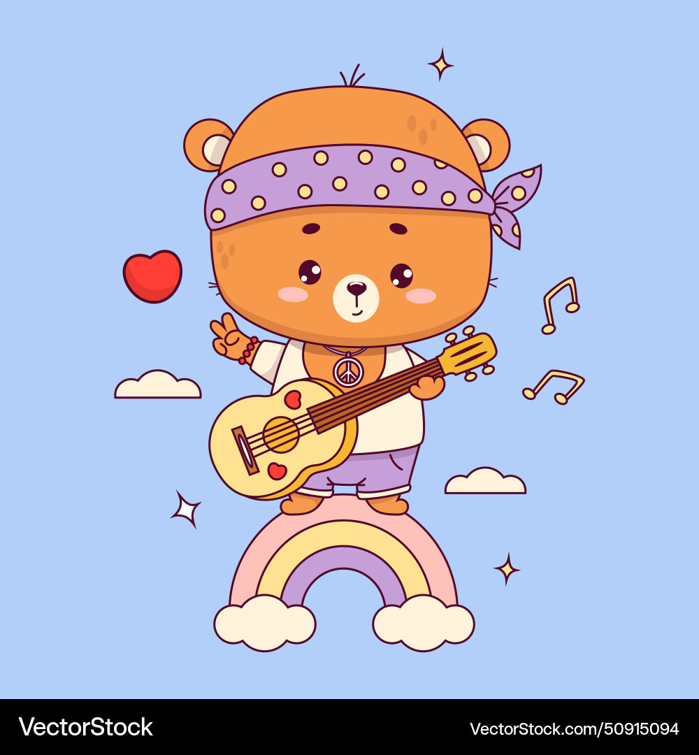 Funny retro groovy hippy bear boy character comic Vector Image