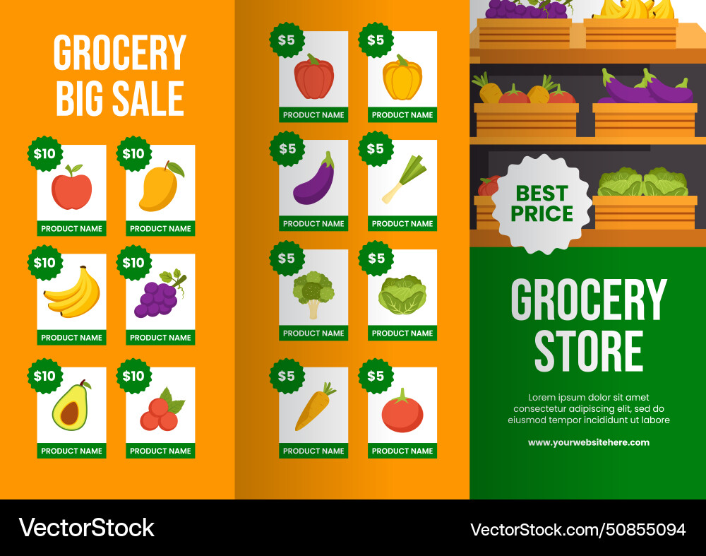 Grocery store brochure flat cartoon hand drawn Vector Image