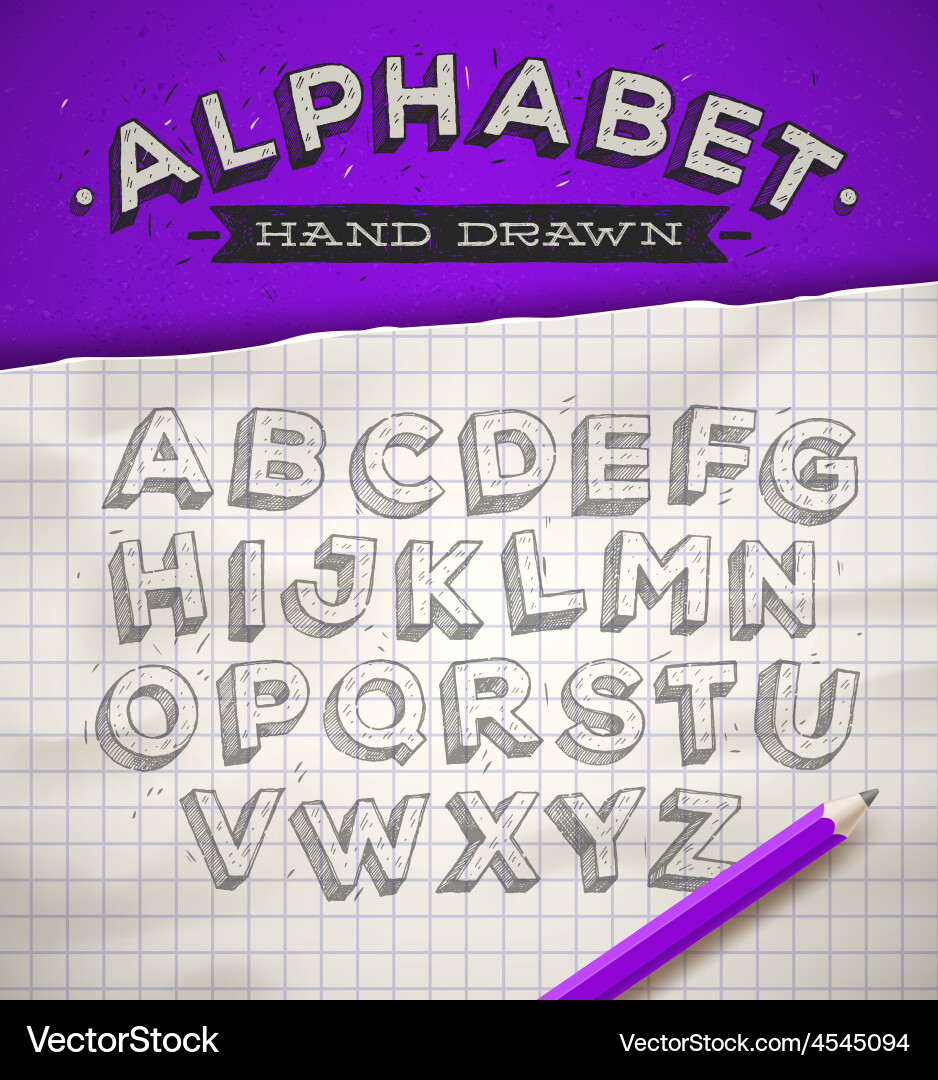 Hand drawn sketch font on a school notebook paper Vector Image