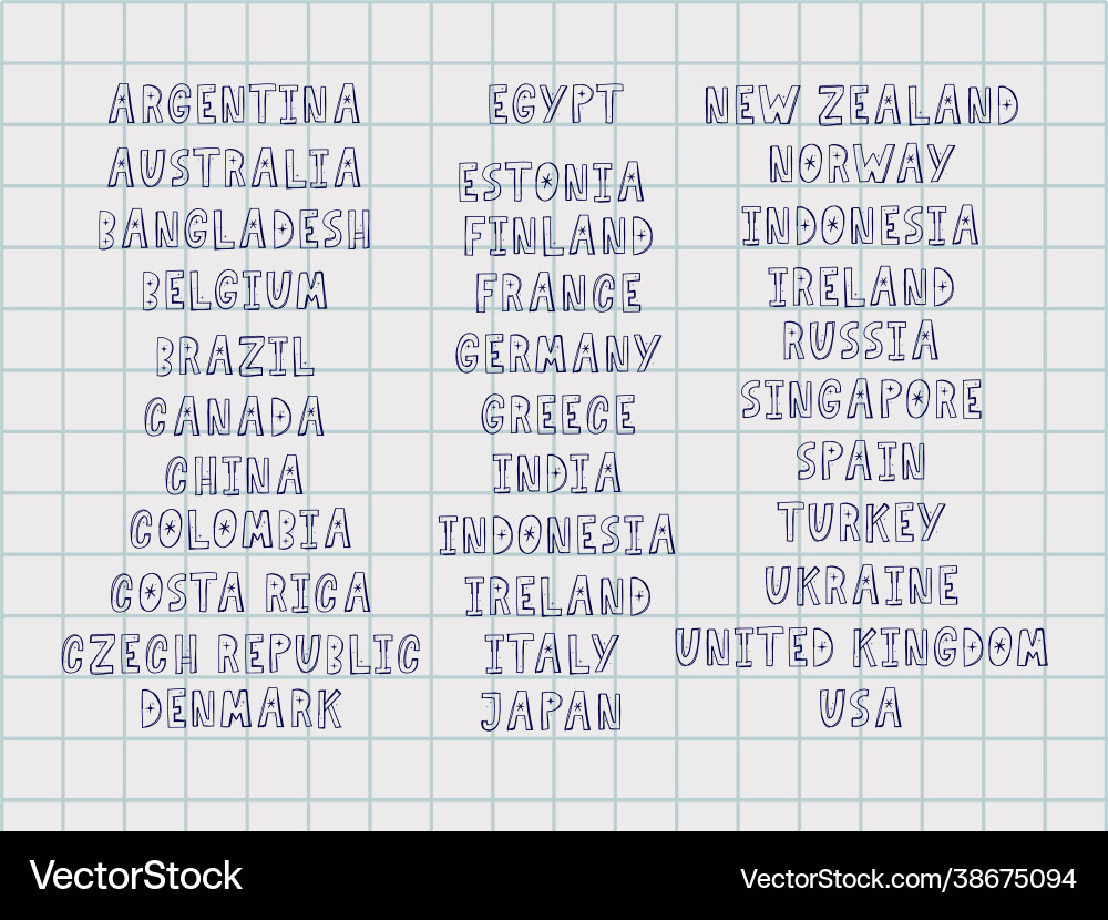 Names countries world european Royalty Free Vector Image